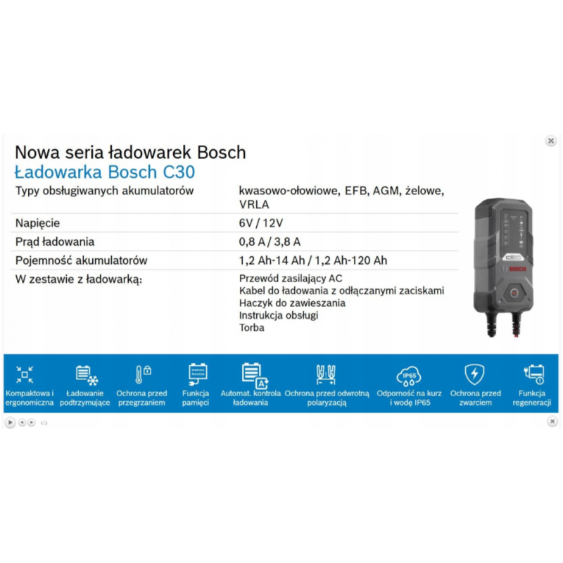 PROSTOWNIK ŁADOWARKA BOSCH C30 - 6/12V